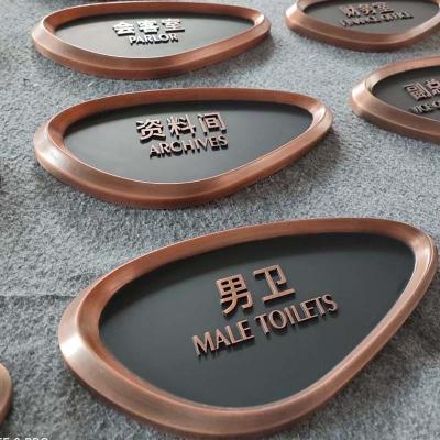 China 3D Brass Bathroom Toilet Door Sign Hotel 2-Sided Metal Plaque Custom Size for sale