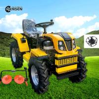 China Full Time Four Wheel Mini Tractor With Grass Shredder Yellow for sale
