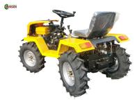 China Full Time Four Wheel Mini Tractor With Grass Shredder Yellow for sale