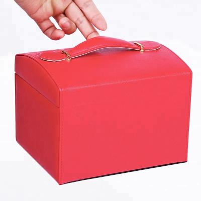 China Travel / Gift Red Leather Jewelry Box Durable With Mirror Multi Components for sale