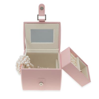 China Custom Logo Handmade Portable Travel Jewelry Box For Retail Pink Color for sale