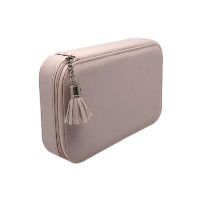 China Leather Rectangle Portable Travel Jewelry Box With Beige Velvet for sale