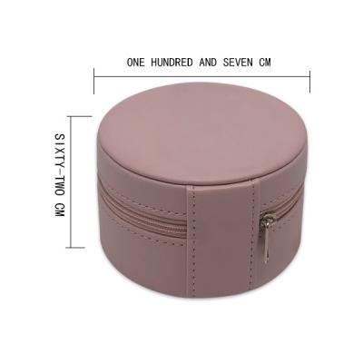 China Portable Pink Round Leather Jewelry Case Box With Mirror for sale