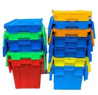 China 60L Stackable Reusable Plastic Crate with Barcode for Warehouse Logistics Management for sale