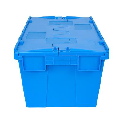 China Reusable Attached Lid Container Nestable Logistic Moving PP Solid Box with Hinged Lid for sale