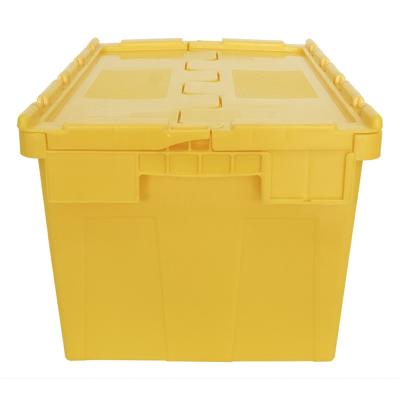China Acceptable OEM ODM Heavy Duty PP Logistics Storage Turnover Crate with Hinged Lid for sale