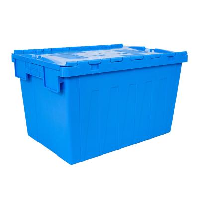 China Secure Moving Attached Lid Plastic Crate with Hinged Lockable Lid and Solid Box Style for sale