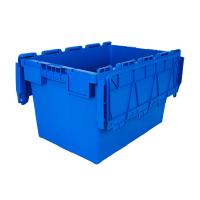 China Customized Logo Plastic Stackable Moving Crate with Attached Lid for sale