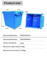 China Foldable Collapsible Stackable Pallet Box 710*575*485 for Food Packaging and Storage for sale