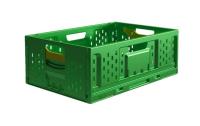 China Customized Logo Green Collapsible Plastic Mesh Storage Crate for Vegetables and Fruits for sale