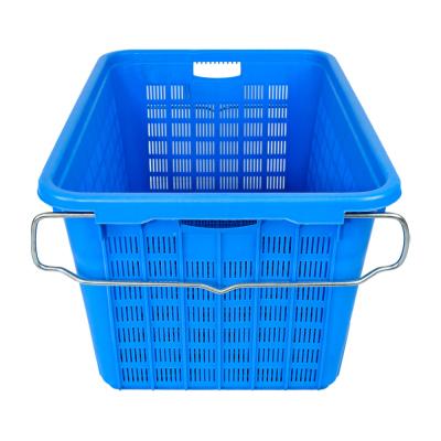 China Plastic Stacking Moving Basket with Eco-Friendly Material Customized Logo and Metal Handle for sale