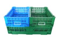 China Mesh Style 400x300x140mm Plastic Crates for Fruits and Vegetables Orange Eco-friendly for sale