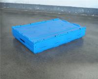 China Supermarket PE/PP Foldable Moving Tote Box with Hinge Lid and Strong Nestable Design for sale