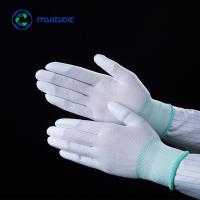 China High Density White Polyester ESD Gloves 0.9-1.0mm Thickness Carbon Fiber Coated Industrial Safety for sale