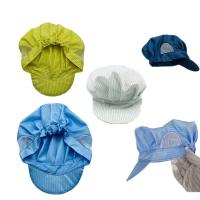 China ESD Anti-static Cleanroom Peaked Cap 5mm Grid Polyester Conductive Yarn Blue White for ISO 4-7 for sale