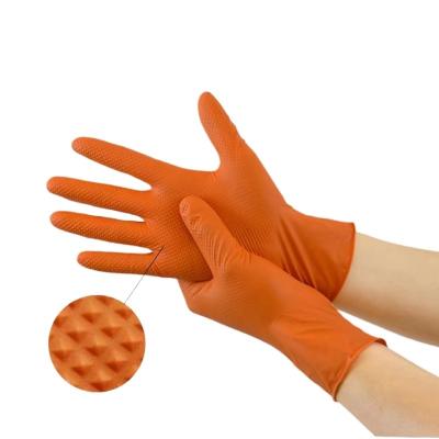 China Industrial Diamond Textured Nitrile Gloves Heavy Duty 6-8 Mil Powder Free Latex Free for sale