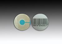 China 8.2mhz Hot Melt EAS RF Label EAS Sticker Plastic 35mm Dia Barcode White for sale