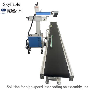 China Metal Plastic Glass Flying Marking Machine Fiber Laser Engraving Machine Air Cooling for sale