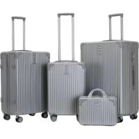 China Wholesale Products 14 Inch Make up Bag 4 Piece Trolley Travel Case 20inch Silver Stripe Carry-On Luggage for sale