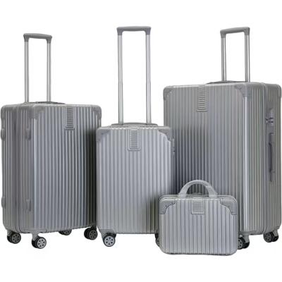 China Wholesale Products 14 Inch Make up Bag 4 Piece Trolley Travel Case 20inch Silver Stripe Carry-On Luggage for sale