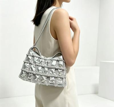 China Women's Metallic Padded Grid Single Shoulder Handbag for sale