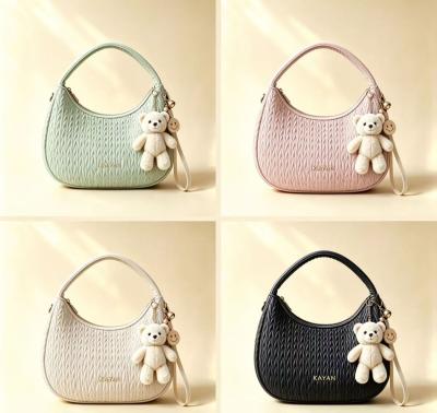 China Women's Embossed Hobo Underarm Bag with Bear Pendant for sale