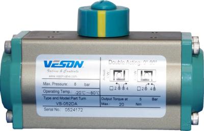 China Single Acting Pneumatic Actuator with ±5° Travel Adjustment, 15μm Nickel Plated Pinion & 30μm Hard-Anodized Body for sale