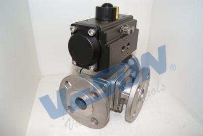 China Single Acting Pneumatic Three Way Ball Valve with Pneumatic Actuator ISO5211/DIN3337 Standard 25 Bar 150°C for sale
