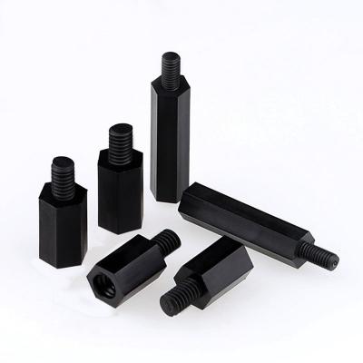 China Industrial Prototype CNC Plastic Parts Black Nylon Hex Standoff Machining for sale
