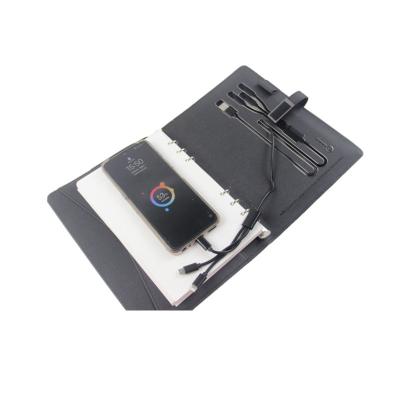 China PU Leather Business Wireless Charging Notebook With USB Drive Power Bank for sale
