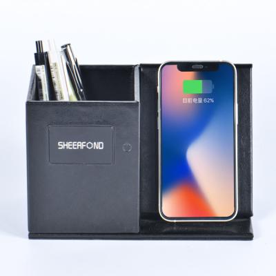 China Creative Wireless Charging Desktop Pen Holder Multipurpose Leather Office for sale