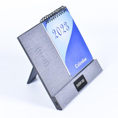 China Wireless Charging Desk Calendar 10W PU Leather Custom LED Logo Office for sale