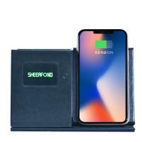 China Desk Organizer PU Leather Pen Holder With Qi Wireless Charger for sale