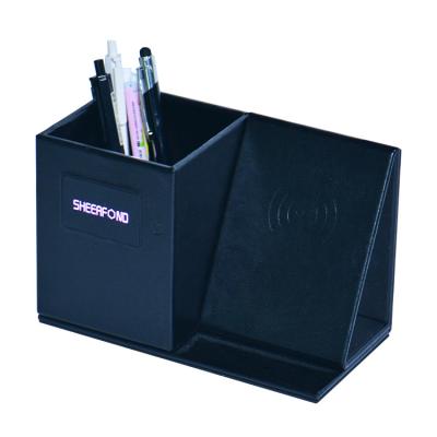 China 10W Fast Charging Leather Qi Wireless Charger Pen Holder Custom for sale