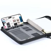 China Portable Waterproof Binder Leather Business Padfolio Mobile Power Notebook for sale
