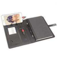 China Customized PU Leather A5 Power Bank Notebook With Mobile Phone Holder for sale
