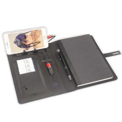 China Customized PU Leather A5 Power Bank Notebook With Mobile Phone Holder for sale