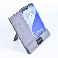 China 2024 Creative Wireless Charging Desk Calendar PU Leather 10W Custom LED Logo for sale