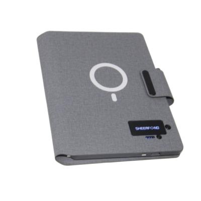 China Wholesale Hardback Multifunctional Smart Luxury Pu Leather High Quality Gift Powerbank A5 Wireless Charging Notebook for sale
