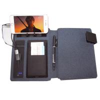 China Custom Print Logo Hardcover Soft Pu Leather Wireless Charging Notebook With Usb for sale