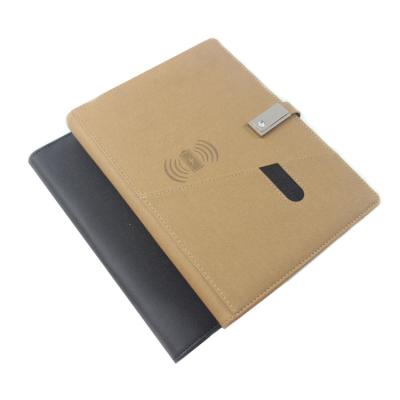 China Pu Leather Business Hardcover Binder Smart Powerbank Wireless Charging Notebook for sale