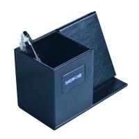 China Luxury Creative Pu Leather Multifunctional Wireless Charging Pen Holder For Desk for sale