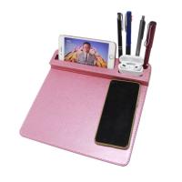 China Smart Pink Fashion Wireless Charging Mouse Pad Custom Logo Pu Leather Multifunction for sale