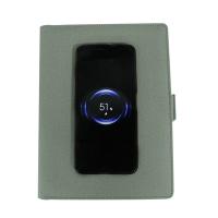 China Custom PU Leather Wireless Charging Notebook with Power Bank 5000mAh LED Logo for sale
