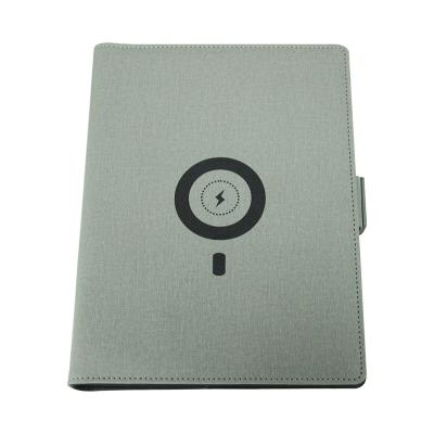 China Custom PU Leather Wireless Charging Notebook with Power Bank 5000mAh LED Logo for sale
