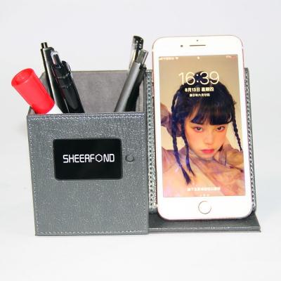 China Multipurpose Leather Pencil Holder Desk Organiser With Wireless Charger Waterproof for sale