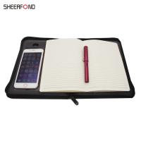 China A5 PU Leather Wireless Charging Power Bank Notebook Waterproof Zipper Business Gift 5000mAh for sale