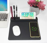 China Multifunctional Wireless Charging Mouse Pad With Pen Holder 5W Leather Foldable for sale