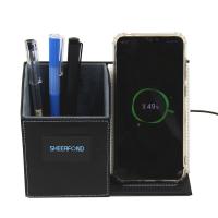 China Custom Logo LED Lights Leather Pen Holder Multiscene With Phone Charger Nonslip for sale