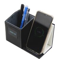 China Pen Holder Wireless Charger Multifunctional Desktop Leather Wireless Charger Stand for sale